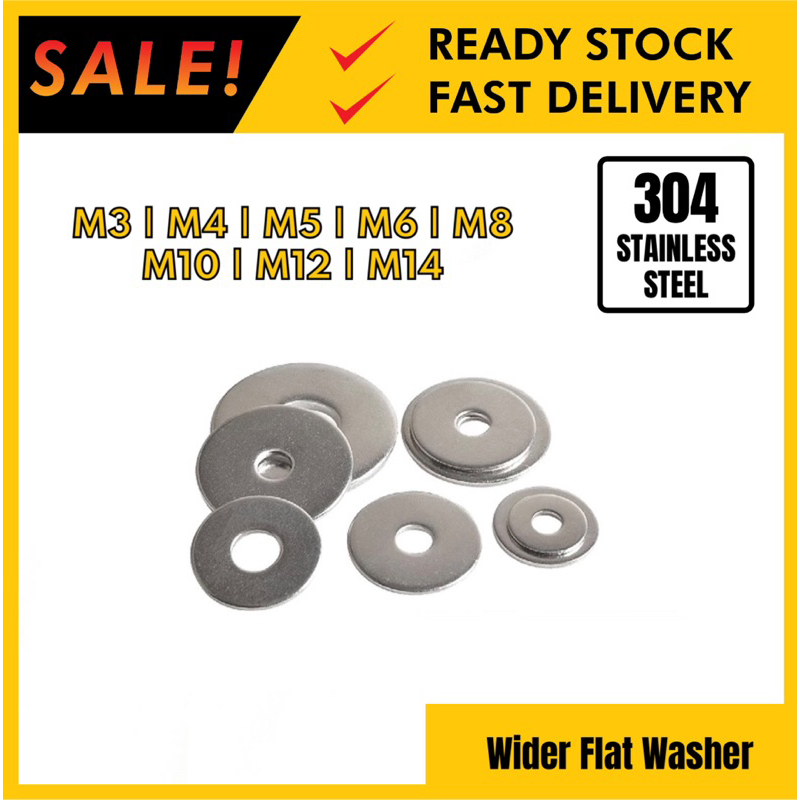 Wider Flat Washer 304 Stainless Steel Washer DIN9021 M3 M4 M5 M6 M8 M10 M12 M14 | Shopee Malaysia