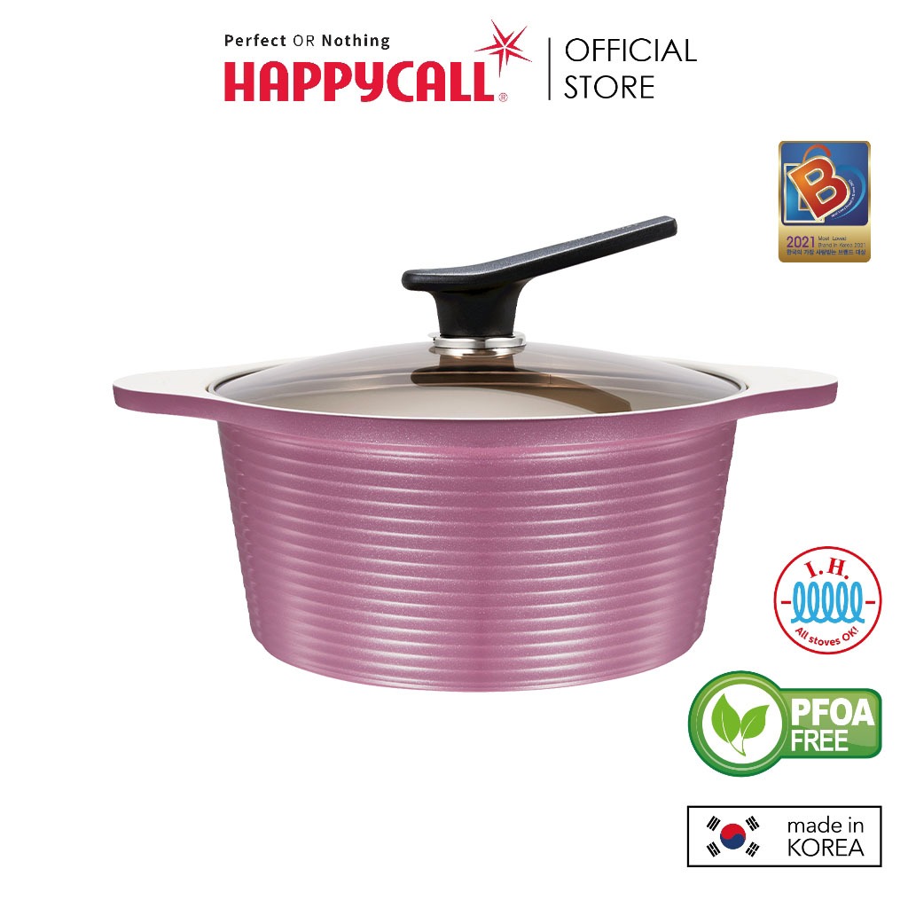 HappyCall Onde IH Series Ceramic High Stock Pot with Lid - Meadow Purple (24CM) [Model: 4003 ...