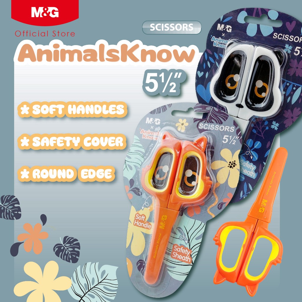M&G Animals Know Kids Scissors, 5½"(136mm), Soft Handles, Round Edge ...