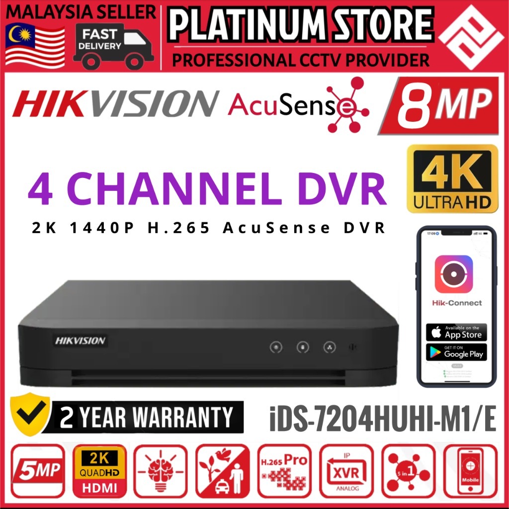 HIK HIKVISION 4 CHANNEL CCTV 8.0MP 2160P DVR iDS-7204HUHI-M1/E 8MP 4CH ...