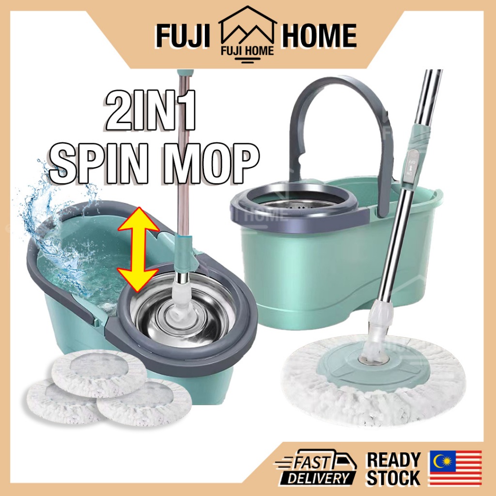 🏠READY STOCK🏠Spin Mop With Spinner Stainless Steel Bucket Auto Spin Mop ...