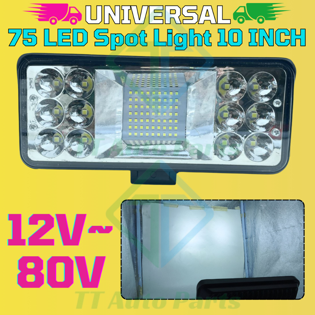 Universal 10 INCH Square 12V-80V Spotlight 75 LED Car 4x4 Lorry Truck ...