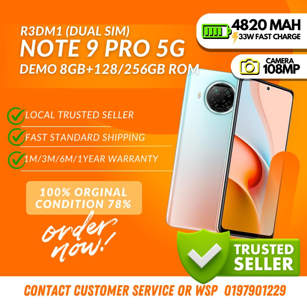 RDMI NOTE 9 PRO 5G (DUAL SIM) (8GB+128GB/ 256GB ROM) 4820mAh Battery Smartphone Fon Murah 5G ...
