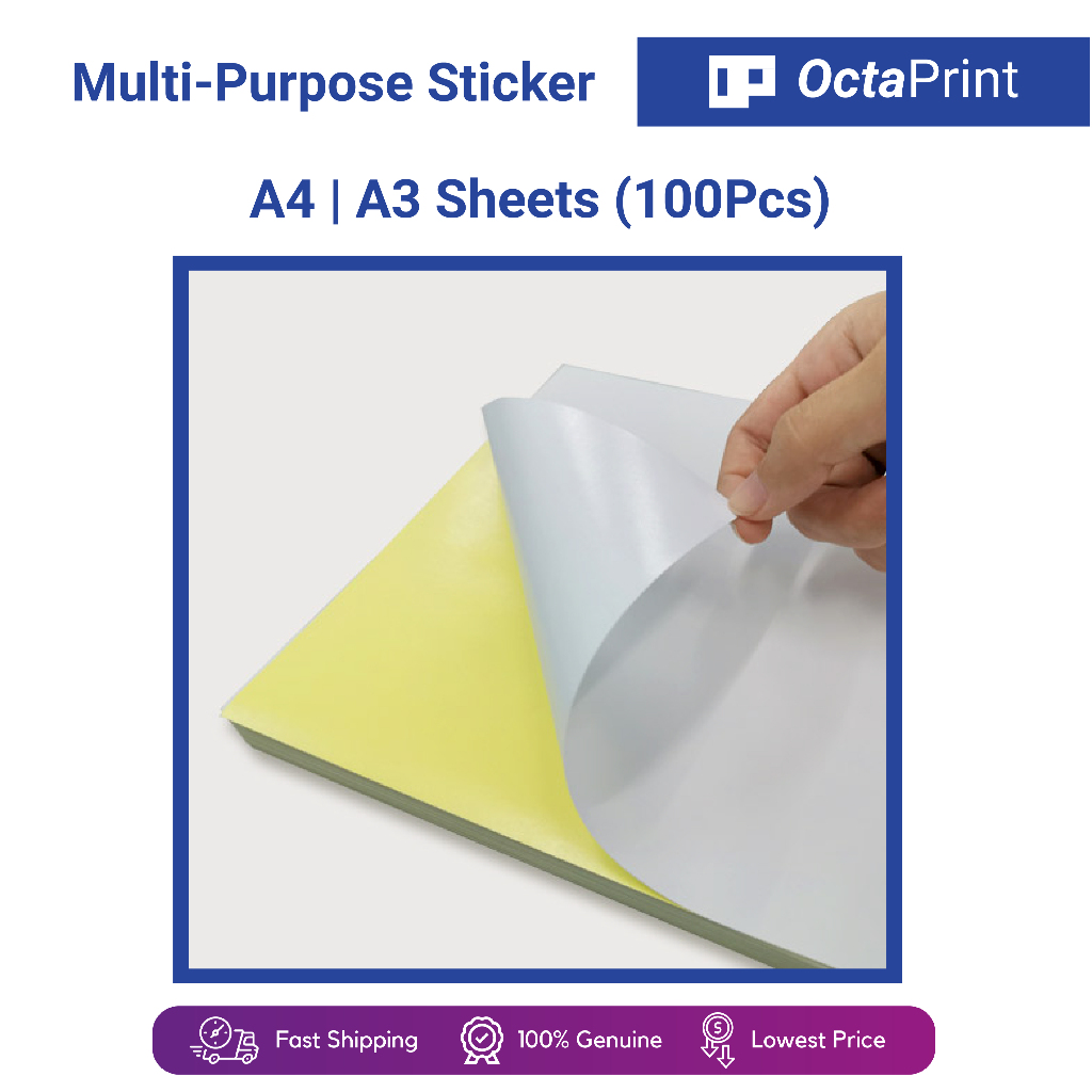 [Ready Stock] Multi-Purpose Sticker Sheet A4/A3 100Pcs Bundle (Glossy ...