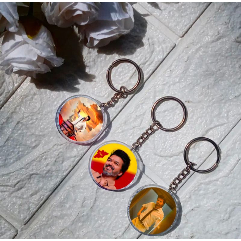 NEW Epoxy Resin Thalapathy Vijay Keychain Circle Glass Looking 1 Pcs ...