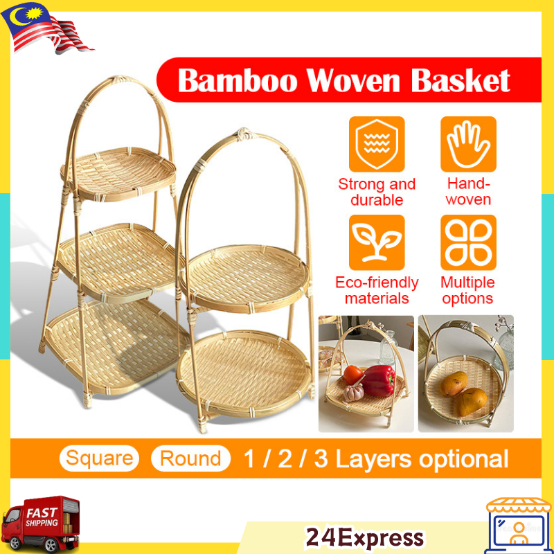 【READY】Natural Bamboo Dessert Tray | 1/2/3 Tier Bamboo Serving Tray ...