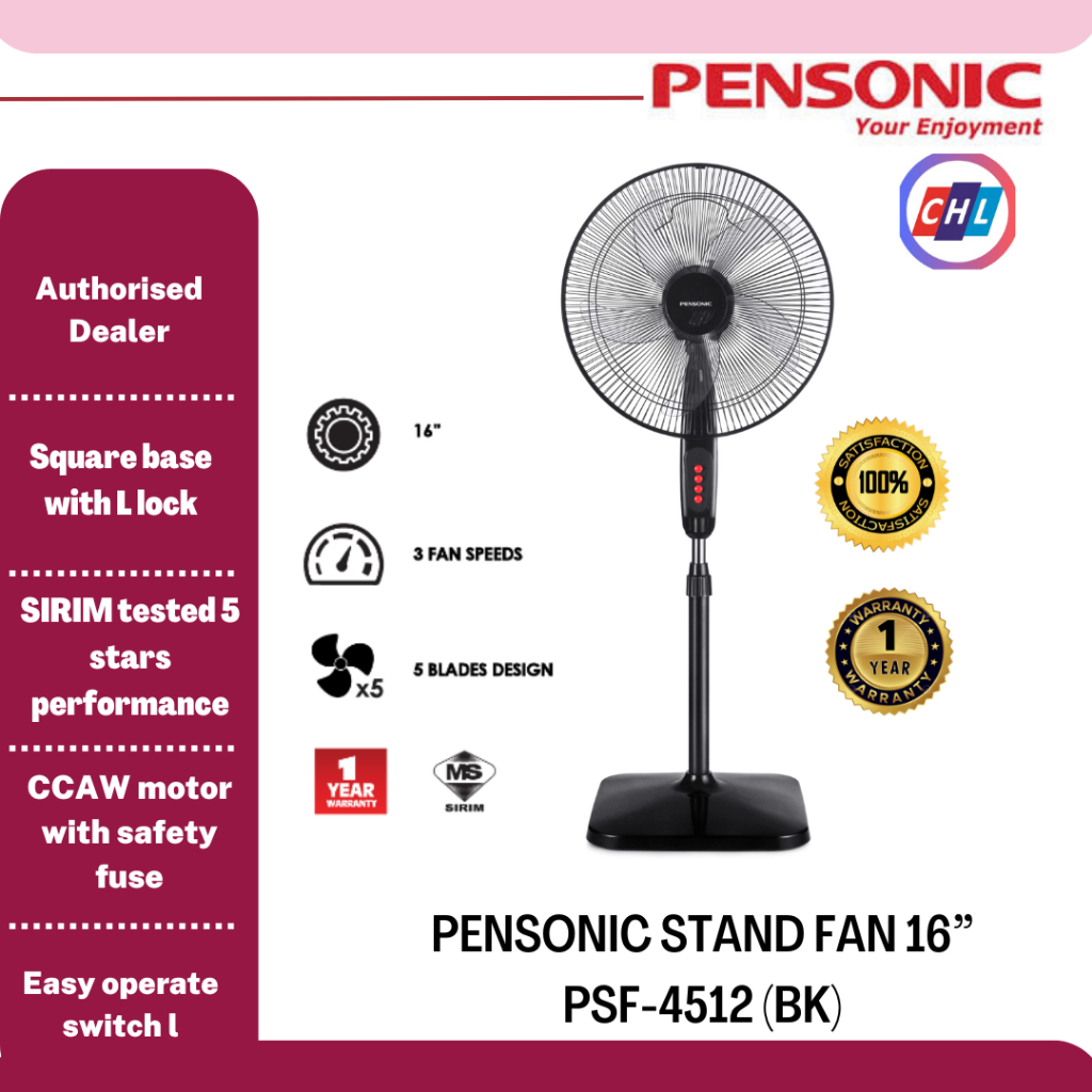 PENSONIC STAND FAN 16” BLACK PSF-4512 (BK) - PENSONIC WARRANTY MALAYSIA ...