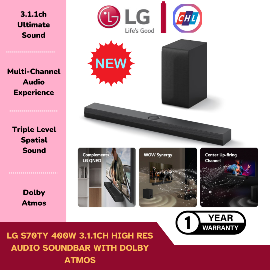 LG S70TY 400W 3.1.1CH HIGH RES AUDIO SOUNDBAR WITH DOLBY ATMOS - LG ...