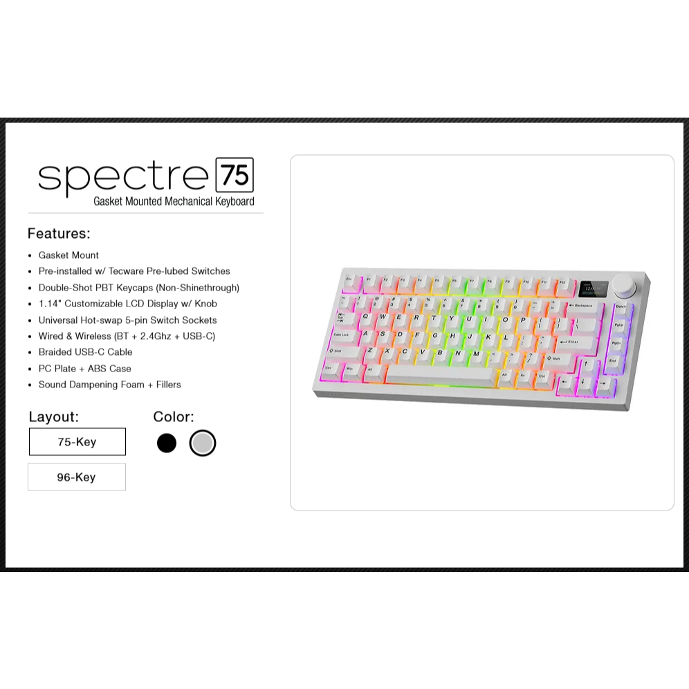 # TECWARE Spectre [ 75 / 96 ] - Hot Swappable RGB Wireless Mechanical ...