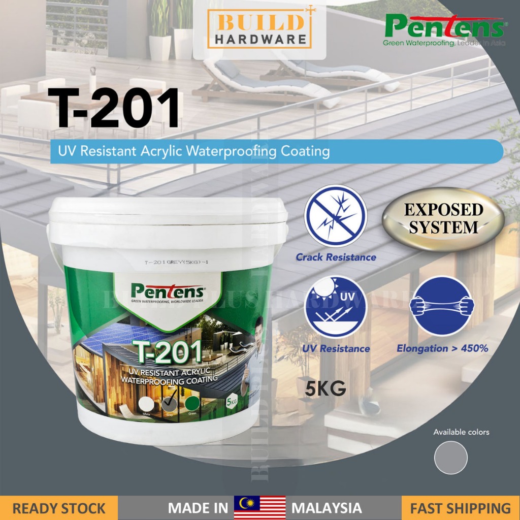 PENTENS T-201 5KG UV Resistant Acrylic Waterproofing Coating T201 (GREY ...