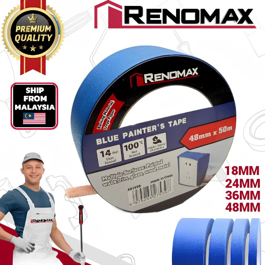 Renomax Blue Painters Tape Multi Size Painting Masking Tape, Clean ...