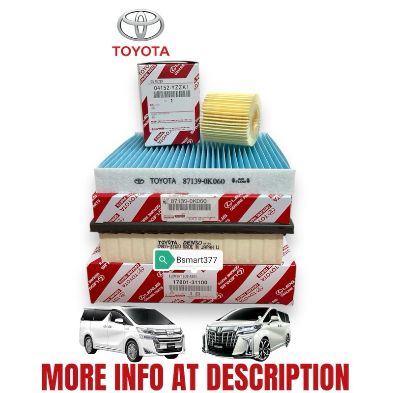Toyota alphard vellfire engine air filter/oil filter/cabin filter agh30 ...