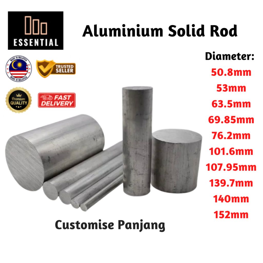 50.8mm - 152mm Aluminium Solid Round Bar Rod Diameter 50.8mm 53mm 63 ...