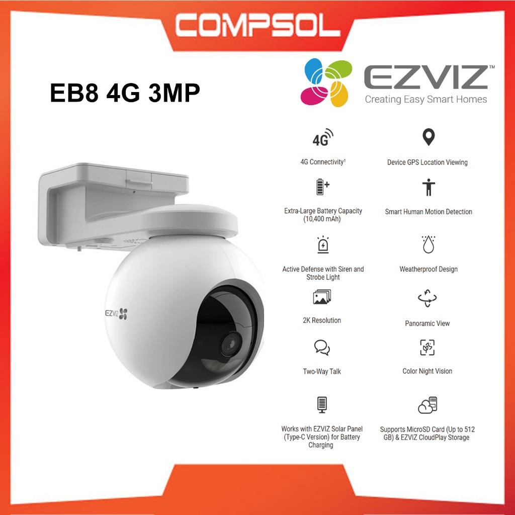 Ezviz EB8 4G 3MP Type C 2K Pan & Tilt Battery Camera | Shopee Malaysia