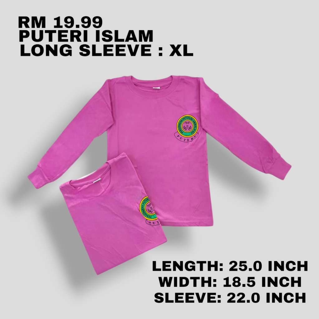 T-SHIRT UNIFORM PUTERI ISLAM/LENGAN PANJANG/PINK>XL | Shopee Malaysia