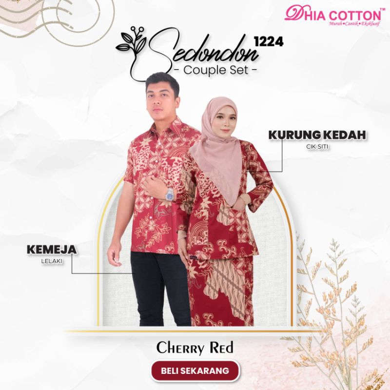 Set Couple SC 1224 (CHERRY RED) Baju Sedondon Kemeja dan Kurung Cotton ...