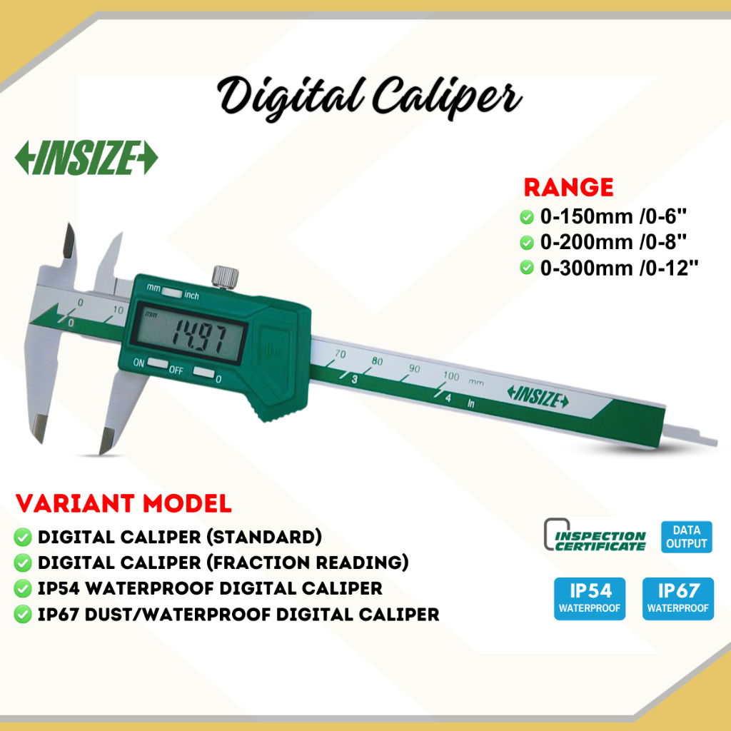 INSIZE Digital Caliper /Standard/ Fraction Reading /IP54 IP67 Dust ...