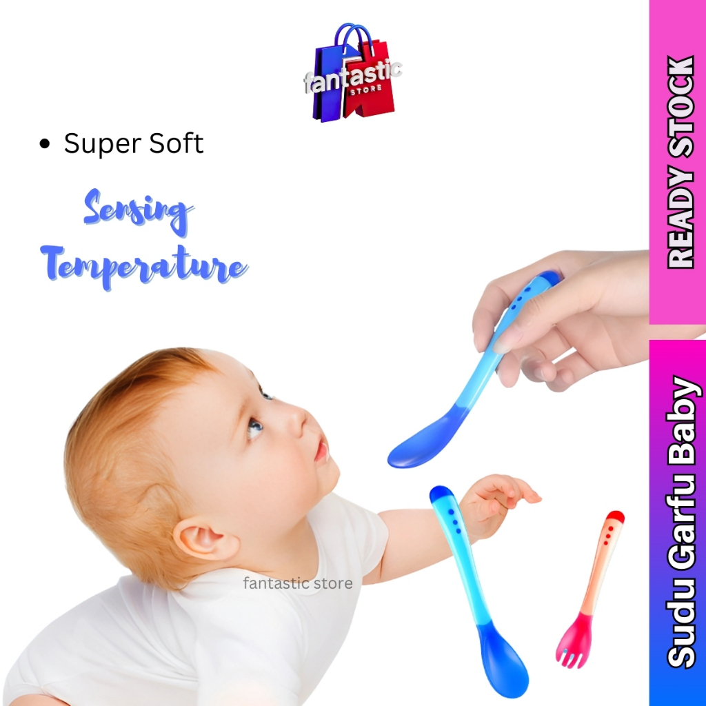 Baby Spoon Fork set Sudu Baby silicone 6 bulan Sensing Temperature ...
