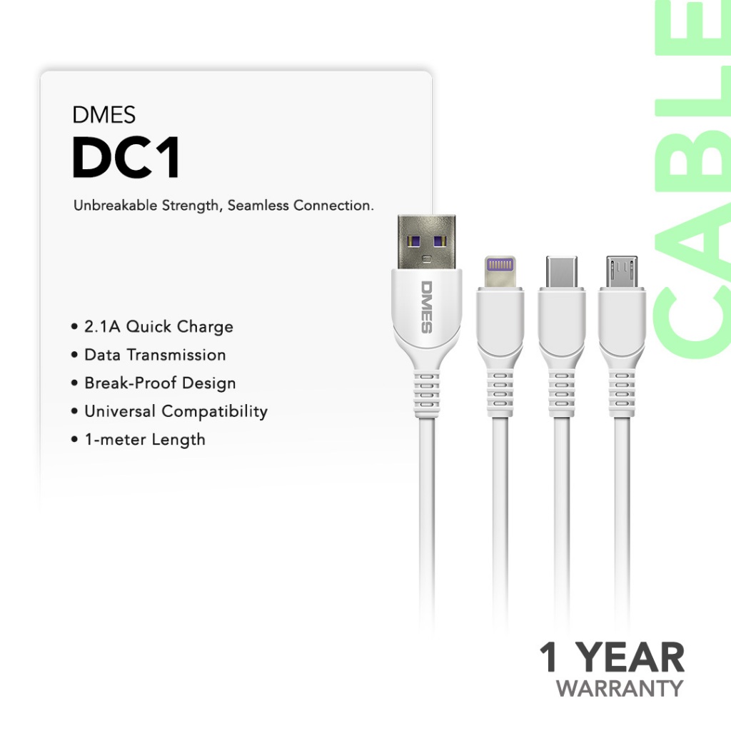 Dmes DC1 Fast Charging Cable 2.4A Output 1M Durable Gear Design Charge & Data Sync Break-Proof ...