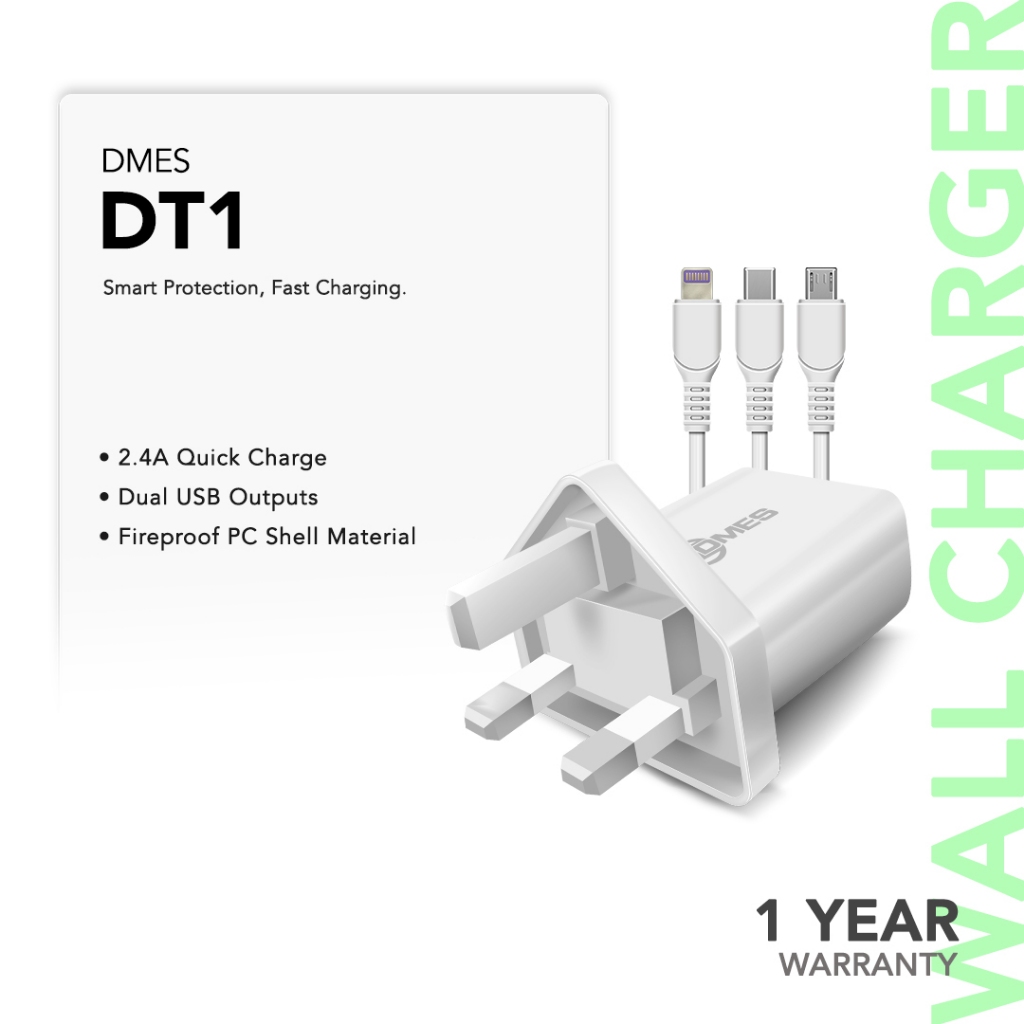 Dmes DT1 2.4A Fast Charging Charger Dual USB Ports For iPhone Samsung ...