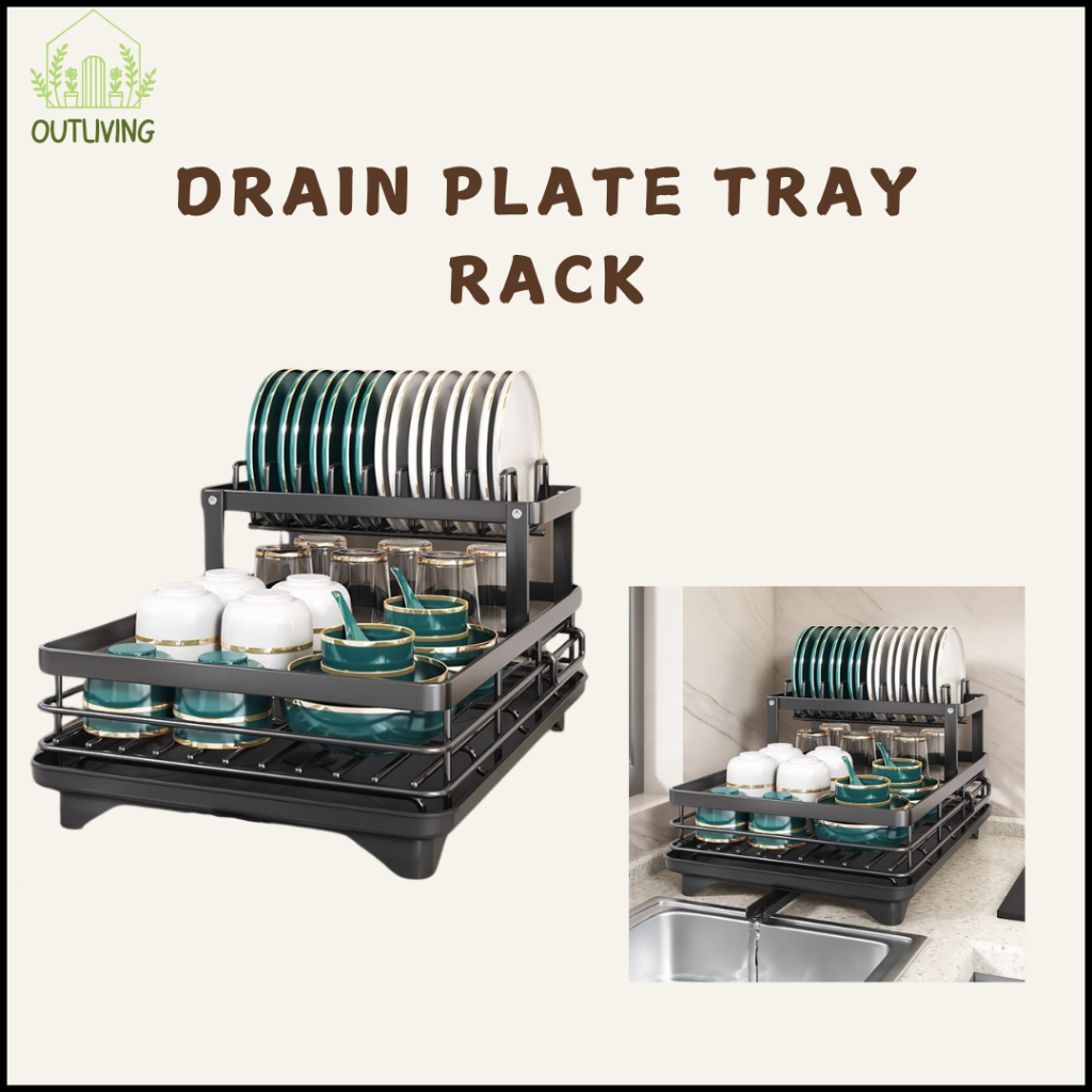 [Ready Stock] Drain Plate Tray Rack Kitchen Rack Dish Drying Rack Rak ...