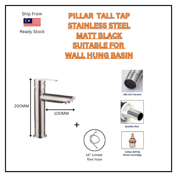 20CM Stainless Steel 304 Satin Matt Finish Basin Water Tap Suitable for ...