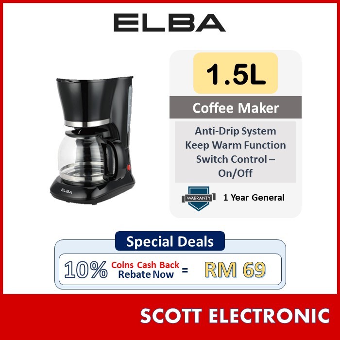 Elba 1.5L Coffee Maker ECM-R1583(BK) / ECMR1583BK 800W (Black) | Shopee ...
