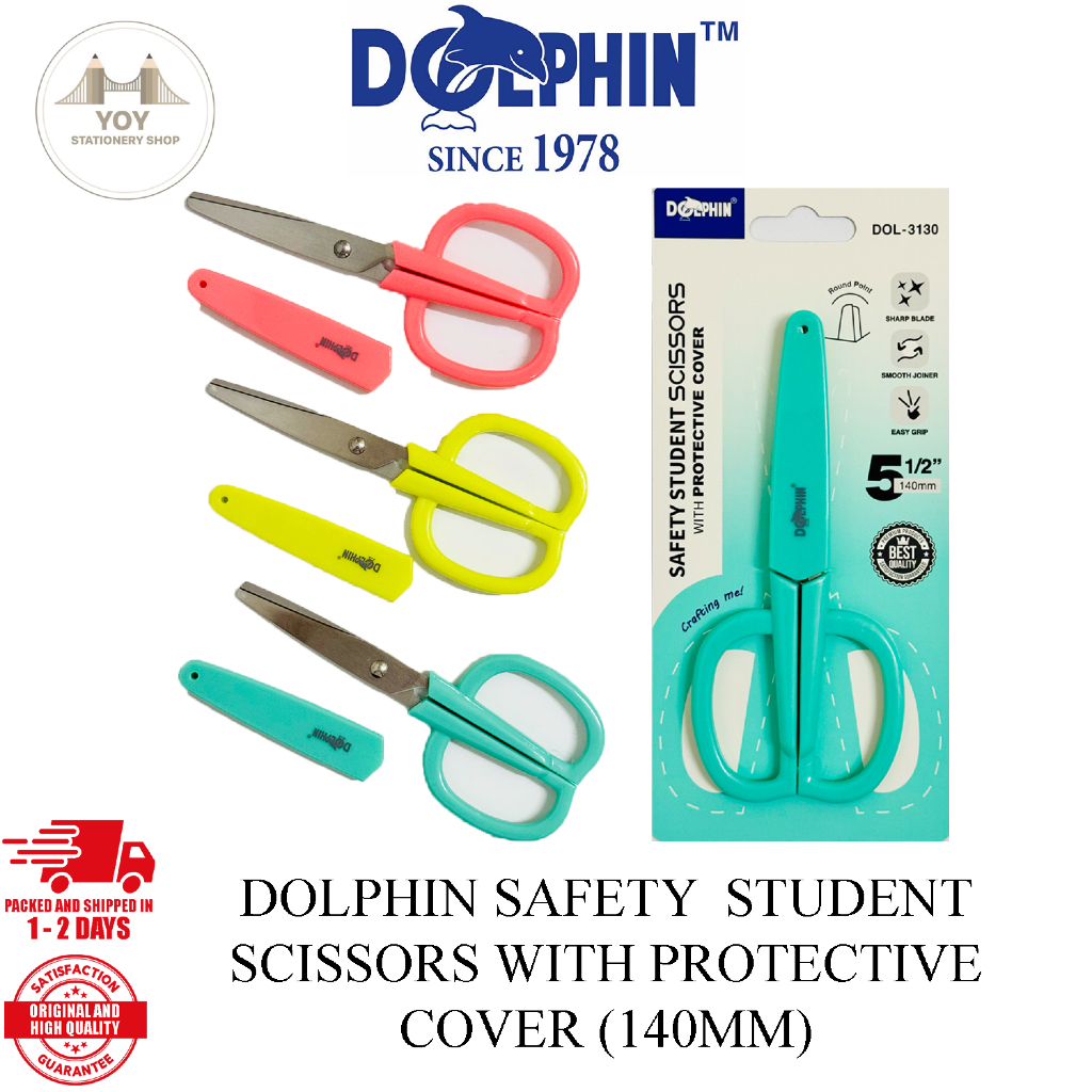DOLPHIN SAFETY STUDENT SCISSORS WITH PROTECTIVE COVER (READY STOCK ...