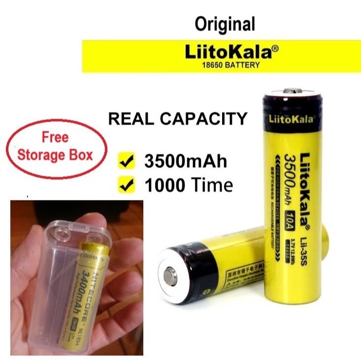 Original LiitoKala 18650 Button Head Lii-35S 3.7V 10A Li-ion 3500mAh ...