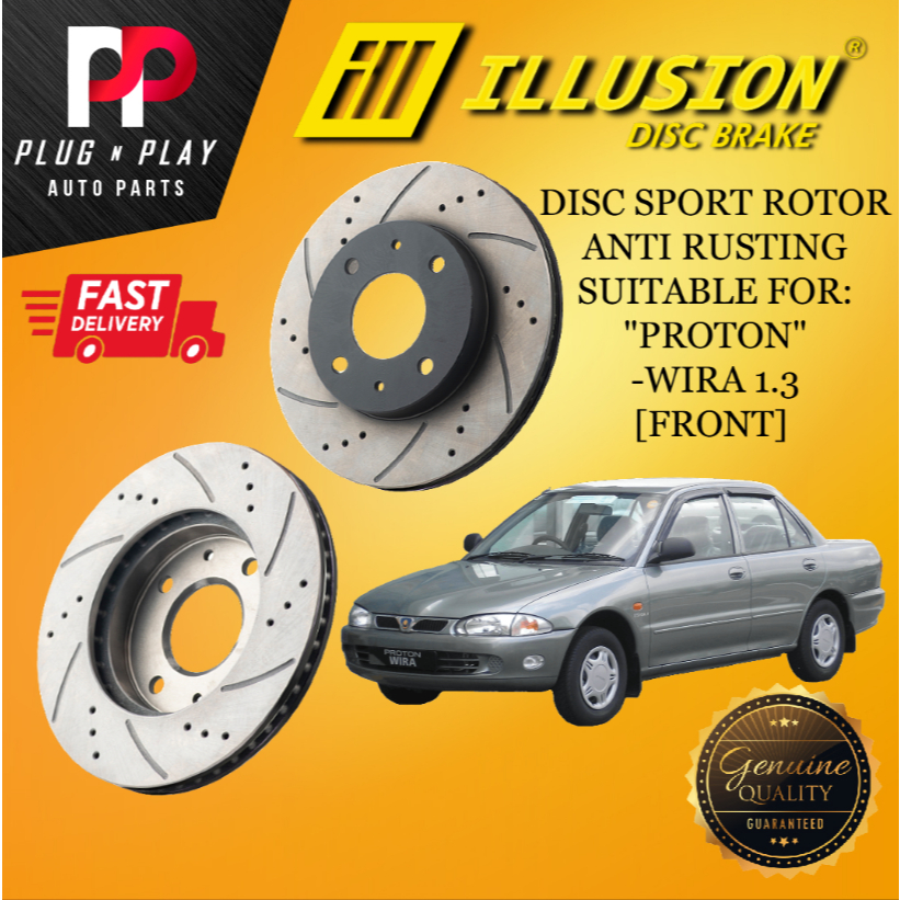 ILLUSION PROTON WIRA 1.3 FRONT (DEPAN) DISC BRAKE ROTOR AND BREMBO ...