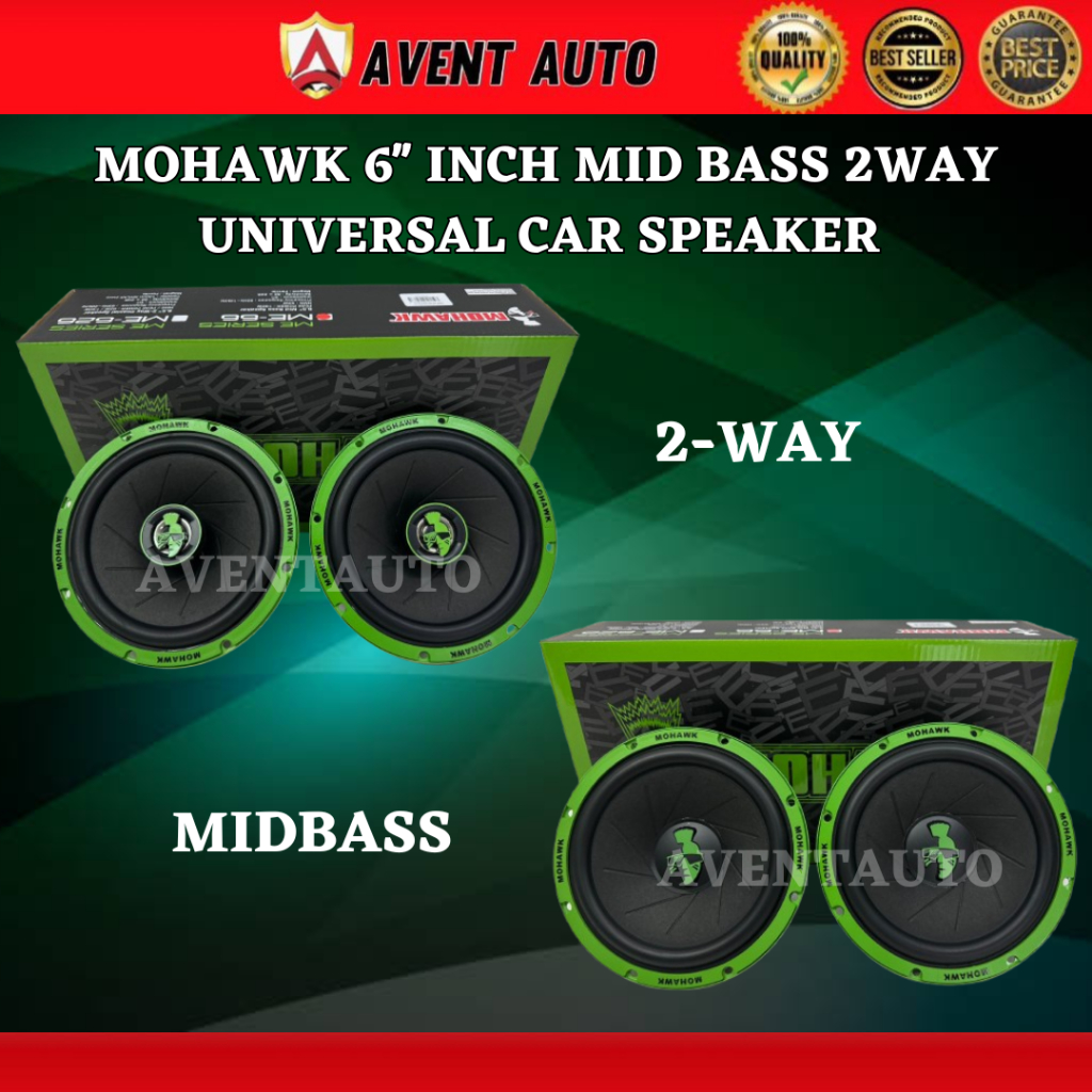 MOHAWK 6'' INCH MID BASS 2WAY UNIVERSAL CAR SPEAKER GREEN SERIES ...
