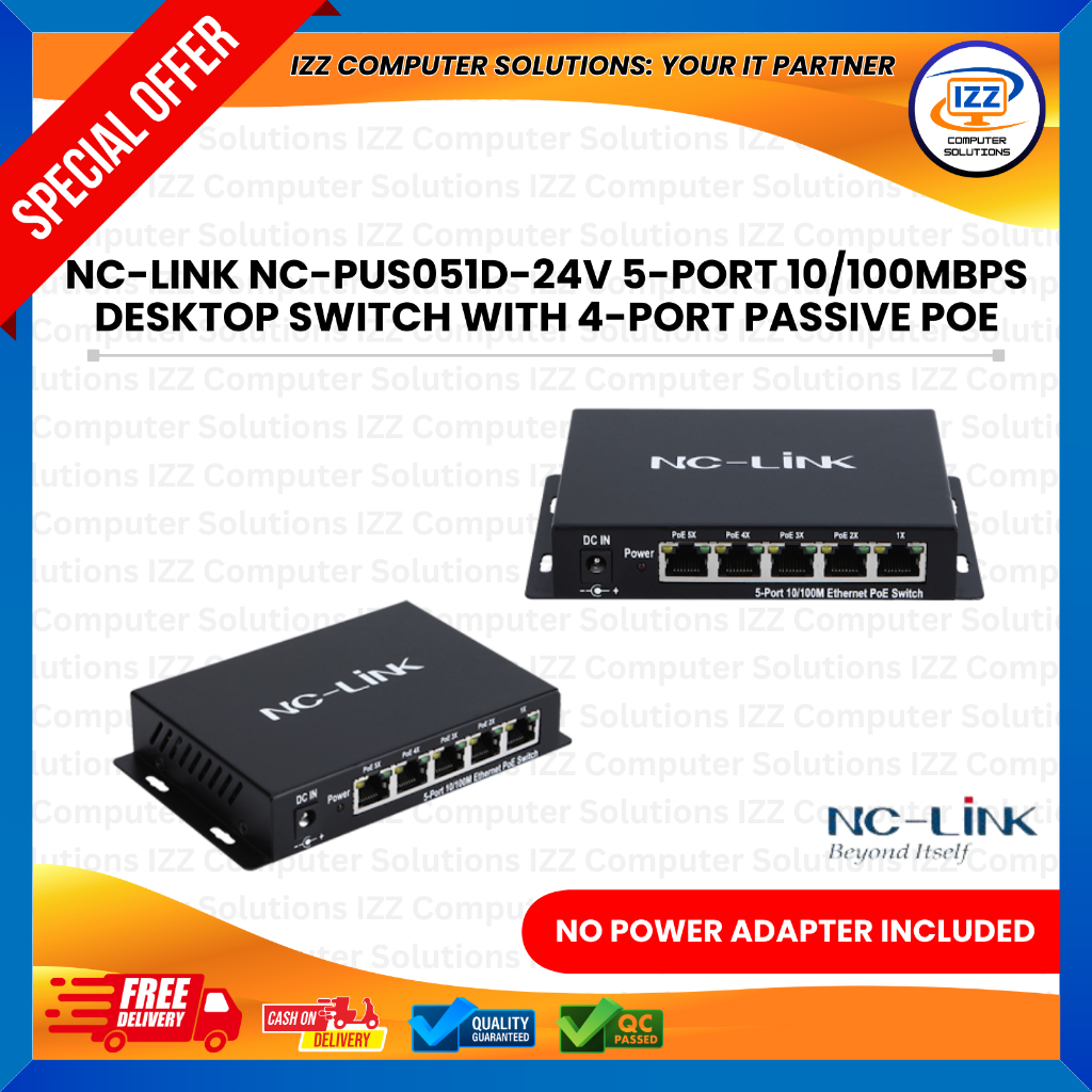 NC-LINK NC-PUS051D-24V 5-PORT 10/100MBPS DESKTOP SWITCH WITH 4-PORT ...