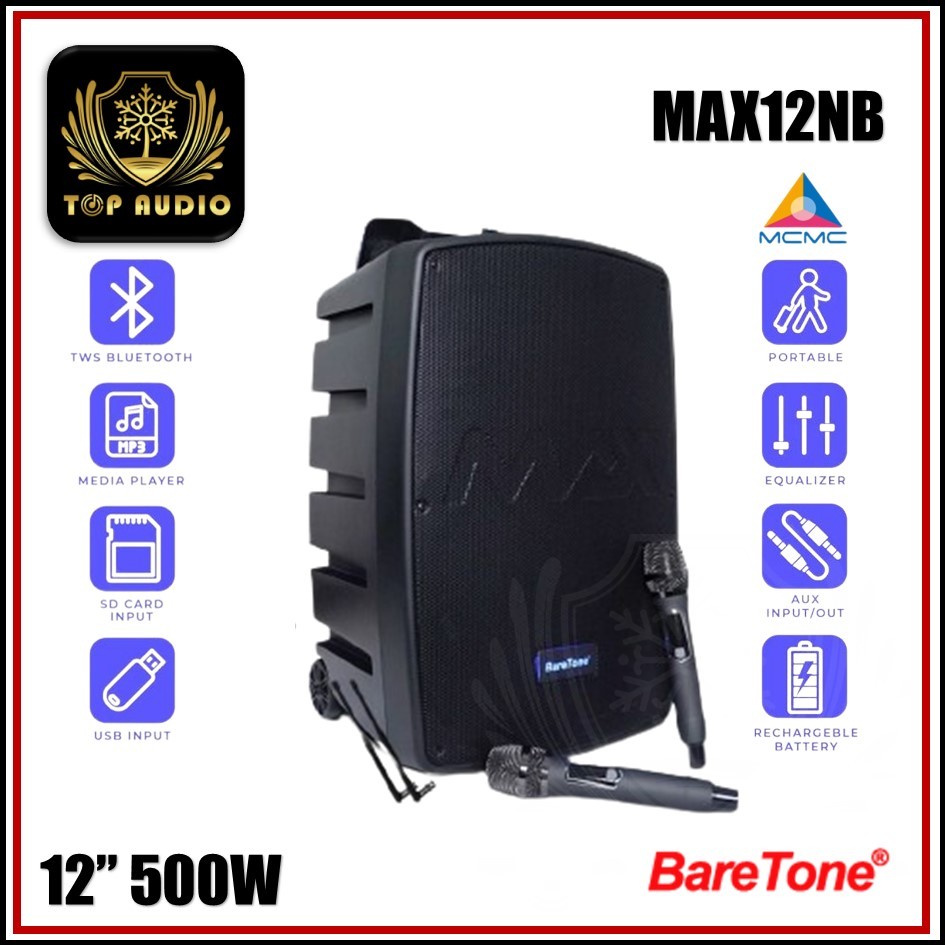 Baretone MAX12NB / MAX-12NB 12" Portable Speaker Bluetooth with Two UHF ...