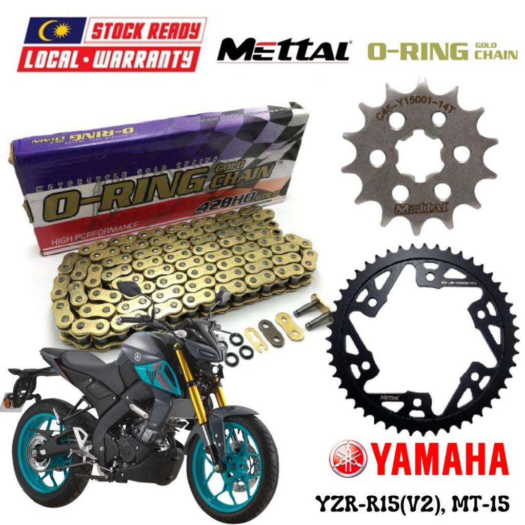 YAMAHA YZR-R15 V2 / MT-15 Full Set O-RING Gold Chain 428 Sprocket Kit ...