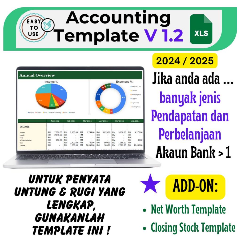Penyata Untung Rugi, Accounting Template, Simple Accounting Book, Akaun ...