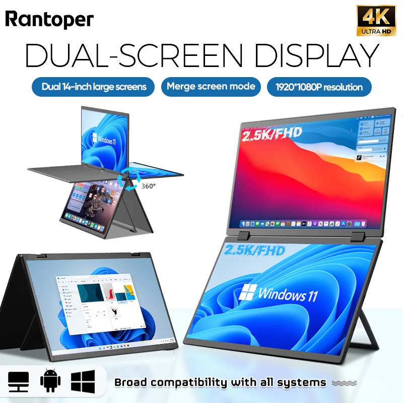 Rantoper 15.6"Dual screens portable monitor, IPS screen 2.5k/4k/game ...