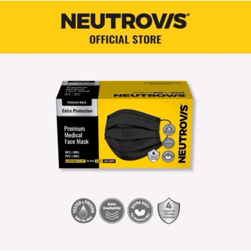 Neutrovis 4-Ply Premium Medical Face Mask 50s - Black | Shopee Malaysia