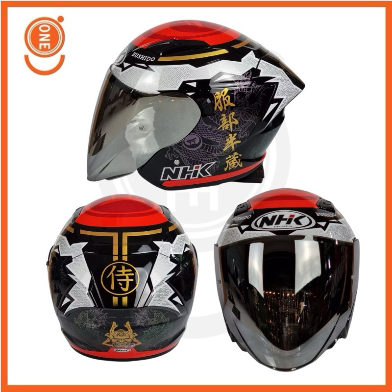 NHK MIHA S1GP BLACK GLOSSY (SAMURAI MASK) NHKHELMET DOUBLE VISOR TOPI ...