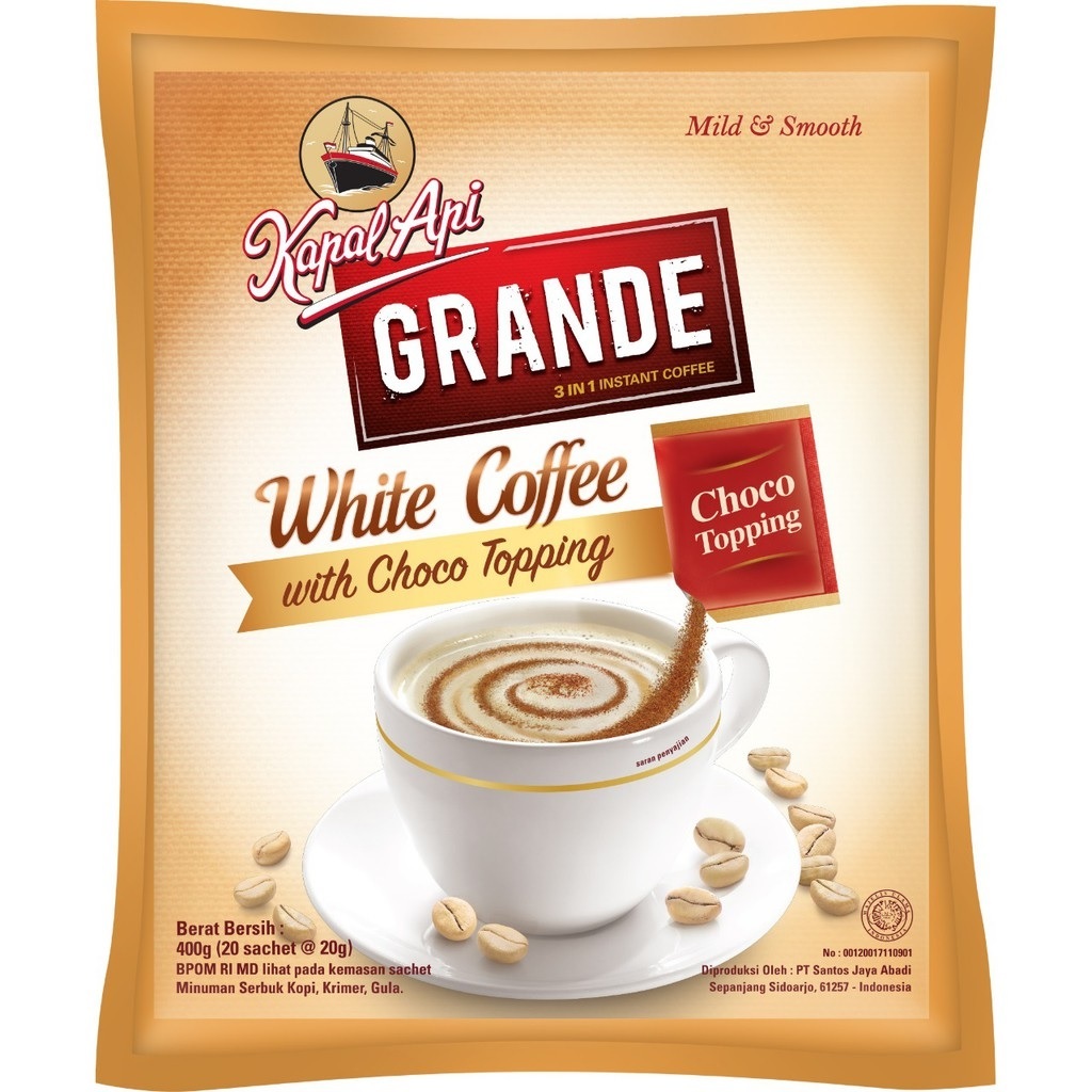 KAPAL API GRANDE white coffee choco topping kopi 3in1 20s X 20g ...