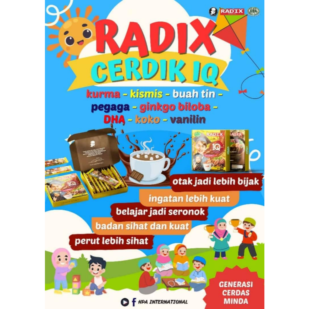 HPA Radix IQ (1 kotak x 10 sachet x 23gm) Serbuk Koko + Gingko Biloba ...