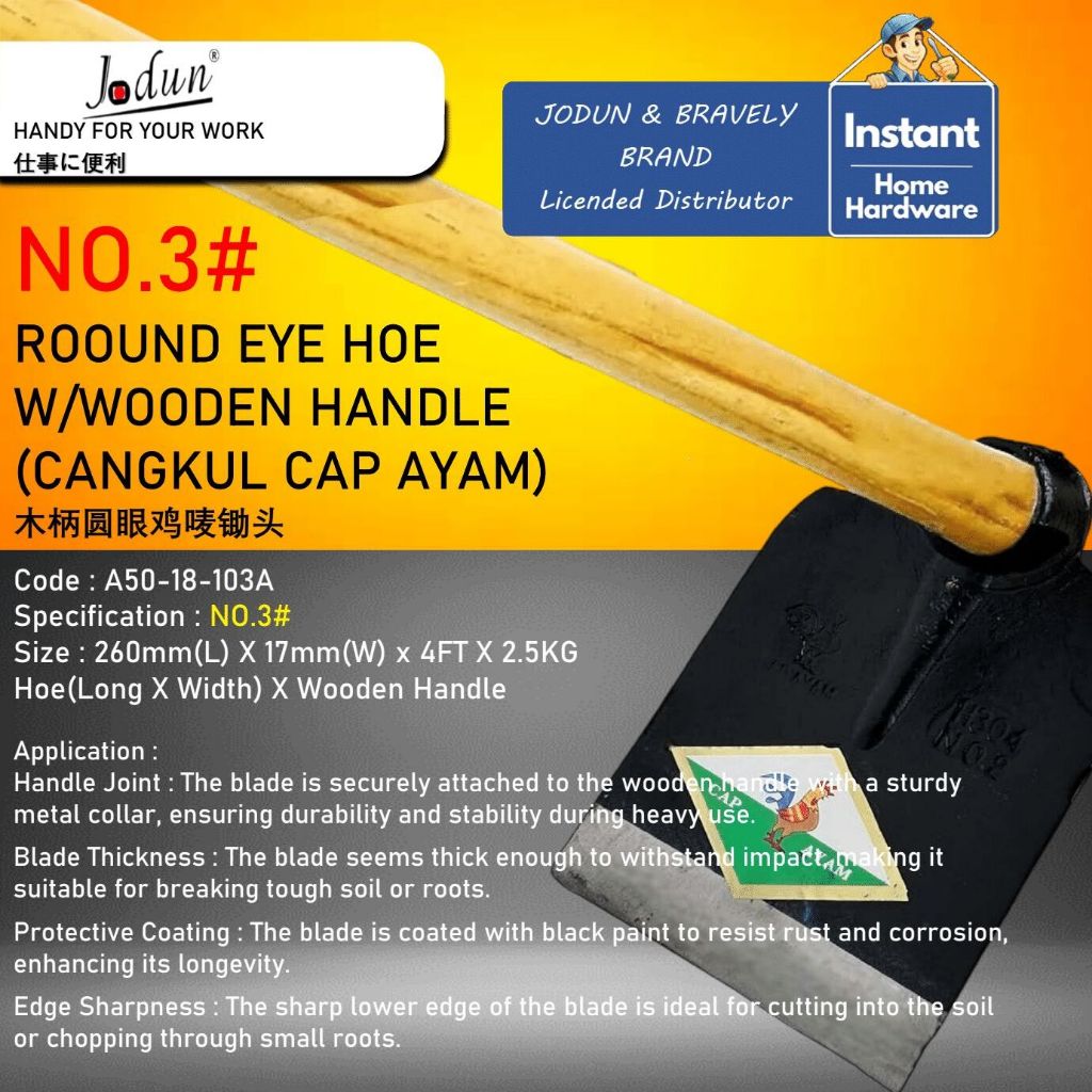 CAP AYAM Brand NO.3# Round Eye Hoe With Wooden Handle For Farming and ...