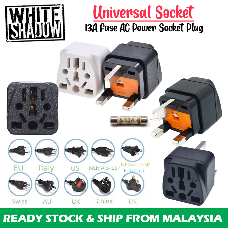 Universal Adapter With Fuse 13A 3 Pin Plug Socket Converter Conversion ...