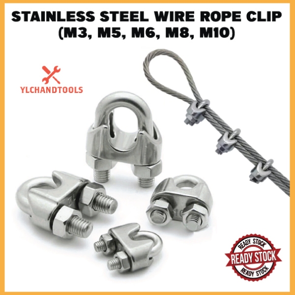 1 PIECE STAINLESS STEEL WIRE ROPE CLIP (M3, M5, M6, M8, M10) KULIT TALI ...