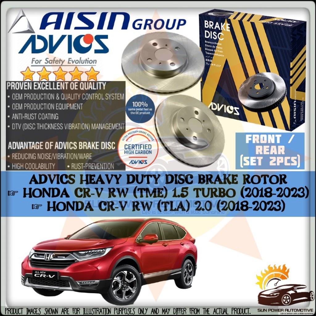 AISIN ADVICS Heavy Duty Honda Crv CR-V TME 1.5 TURBO / TLA 2.0 Brake Disc Rotor Set ( FRONT ...