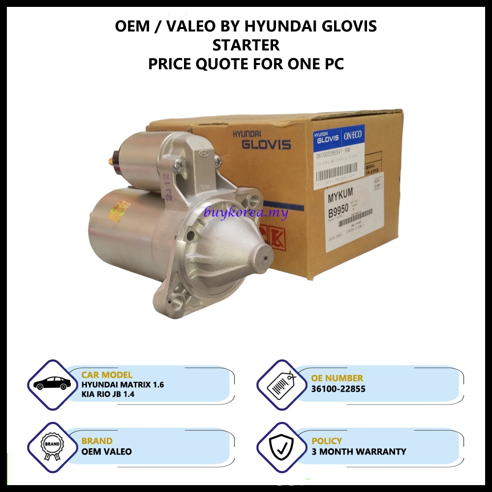 Hyundai Matrix 1.6 Auto Only / Kia Rio JB 1.4 Oem Valeo Starter (36100 ...