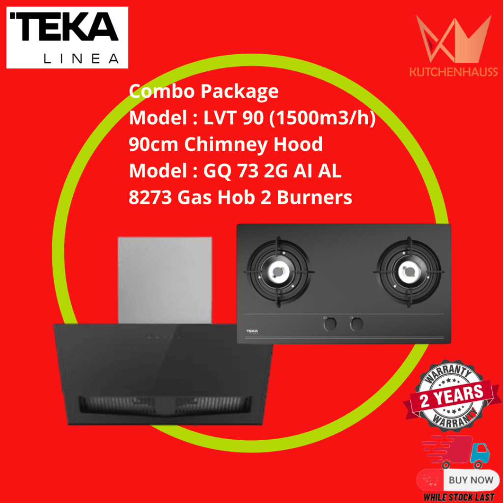 TEKA LINEA Wall Mount Vented Chimney Hood LVT 90 + 73cm Built In Gas ...