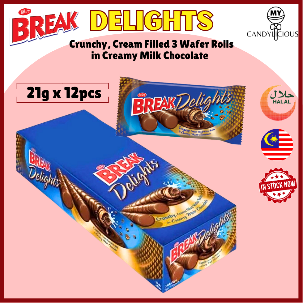 21g x12pkts BREAK DELIGHTS Crunchy Chocolate Biscult Wafer Roll Coklat ...