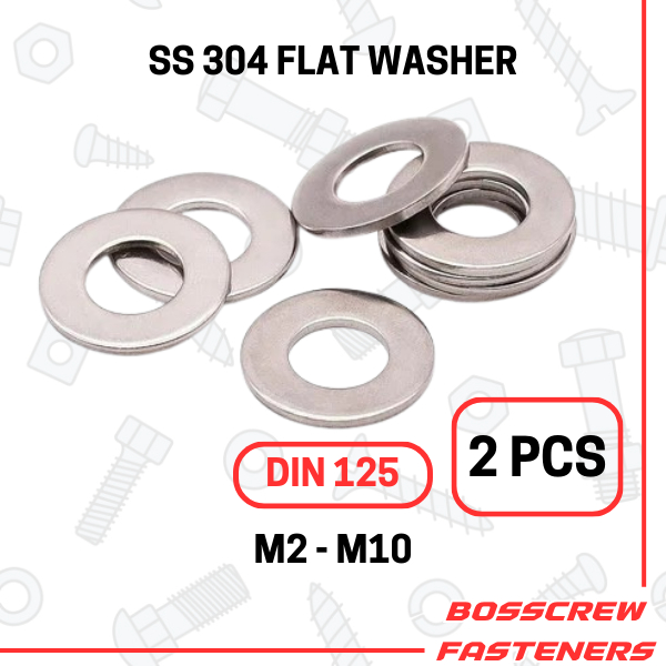SS 304 Flat Washer m2 ~ m10 (2 Pieces) DIN125 (Stainless Steel 304 ...