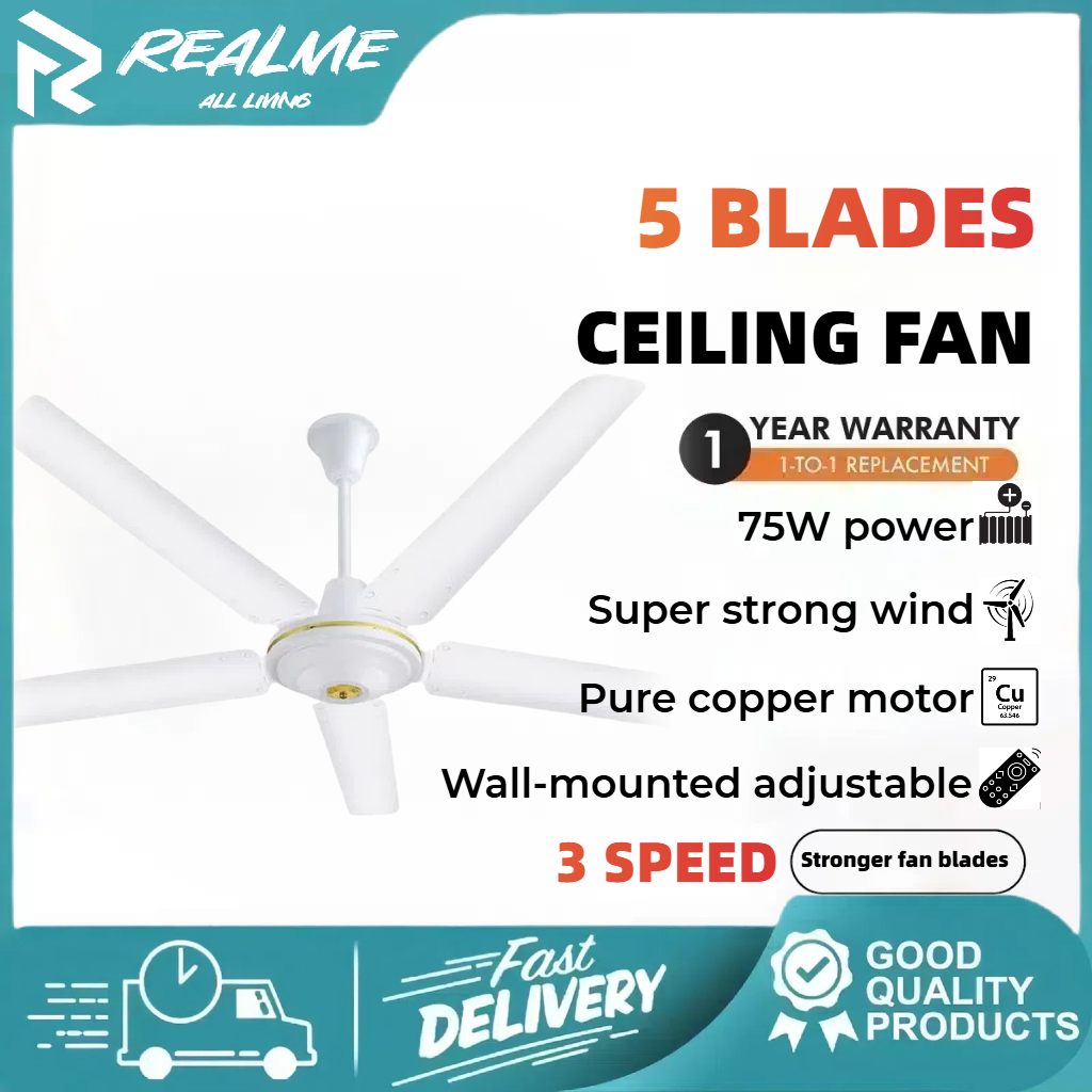 Ceiling Fan 56 inch 3 Speed DC motor 5 Blades mute big wind iron leaf ...
