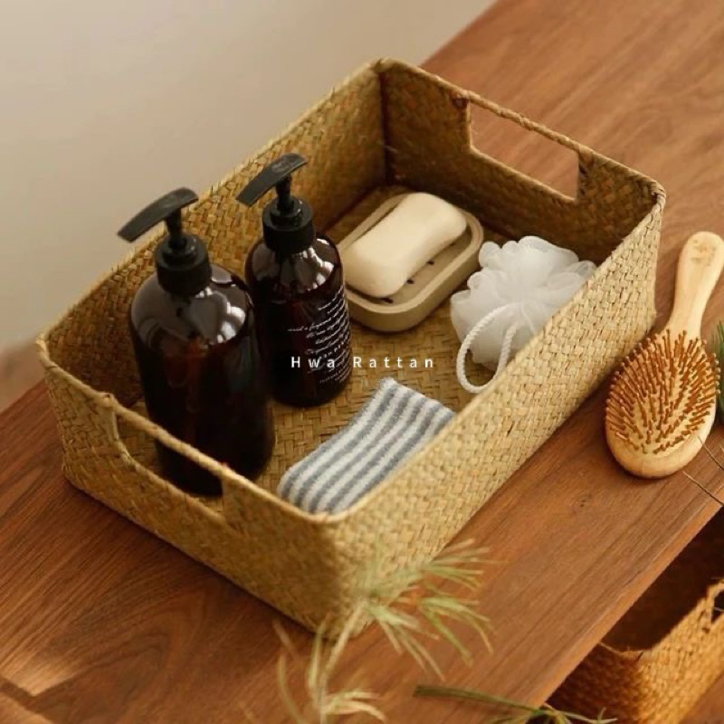 Sedge grass woven basket Rectangle mengkuang tray handcraft home ...
